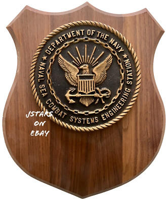 US NAVY NAVAL SEA COMBAT SYSTEMS ENGINEERING STATION BRASS WOOD PLAQUE ...