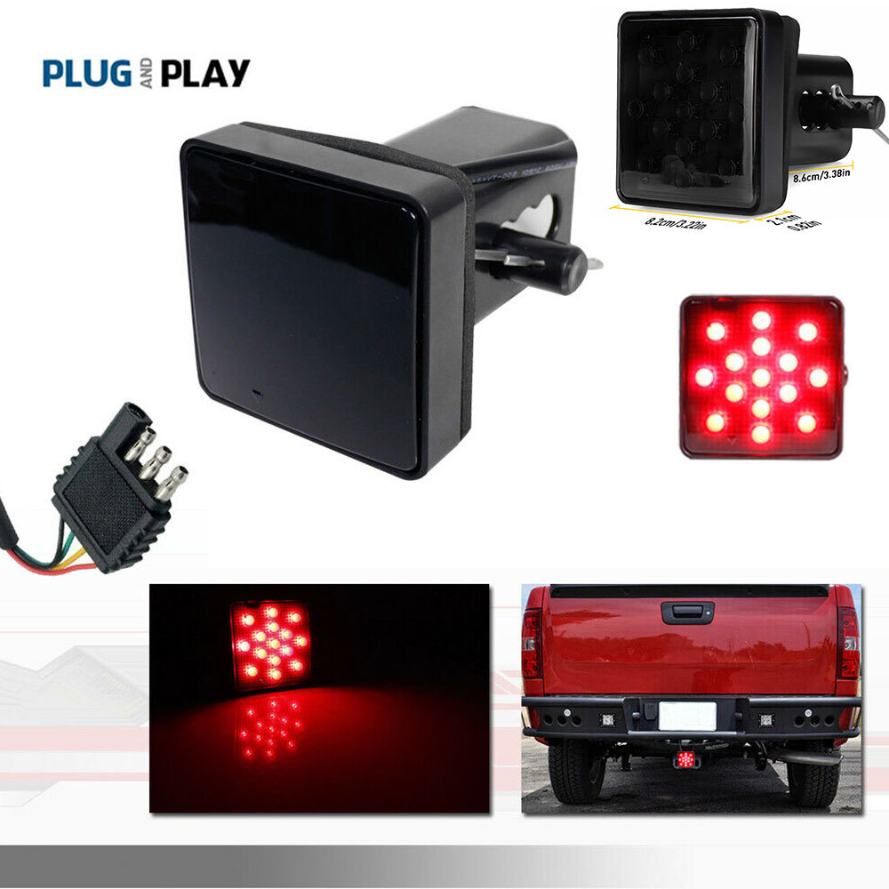 SMOKED LENS 15-LED BRAKE LIGHT TRAILER HITCH COVER FITS TOWING ...