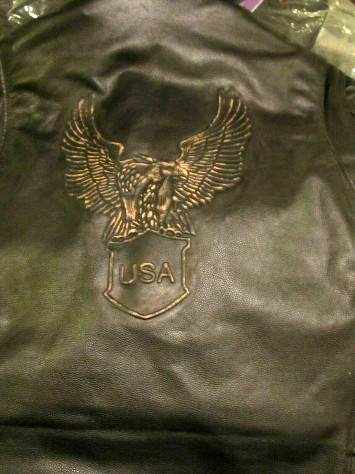 NEW Mens Brown Eagle Leather Motorcycle Biker Jacket Size LARGE ...