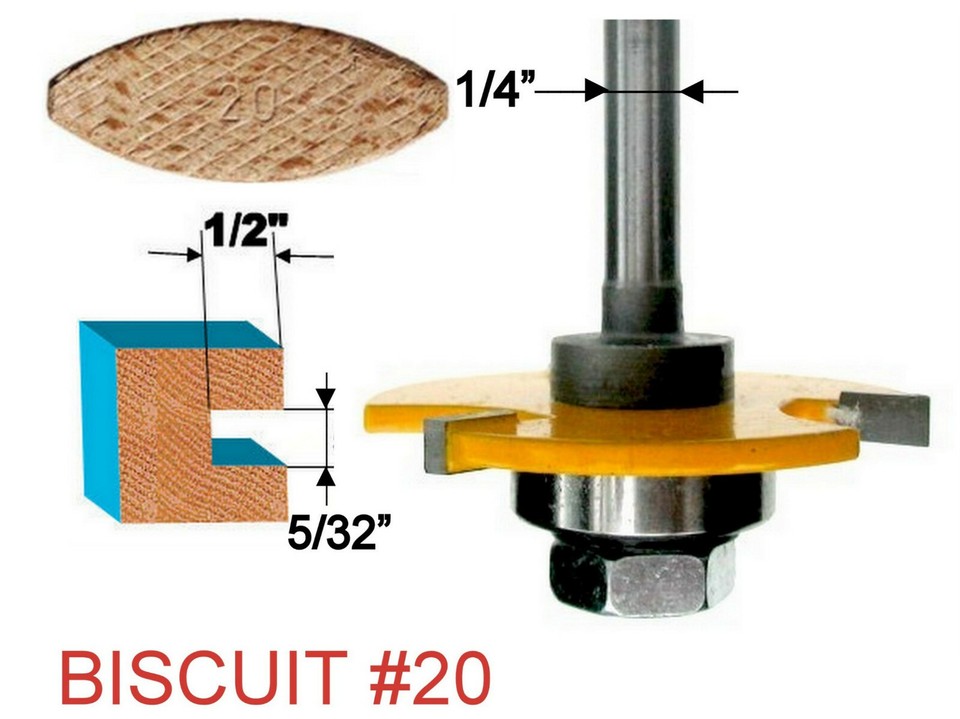 1 pc 1/4" SH Biscuit #20 Slotting 5/32"x1/2" Joint Assembly Router Bit ...