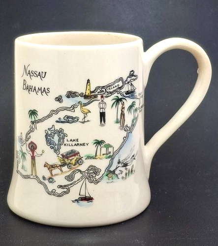 Vintage Gray's Pottery Mug ~Nassau Bahamas Map 3.75" Tall Stoke-on ...