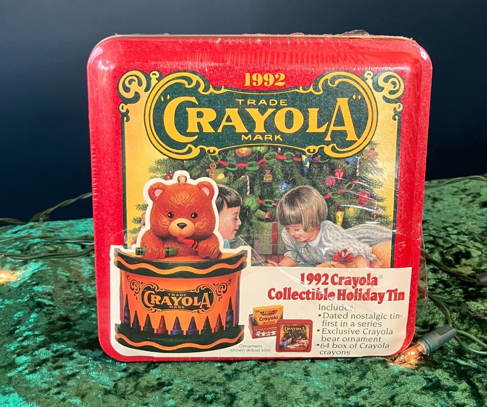 Vintage 1992 Crayola Collectible Holiday Tin, 64 Crayons & Ornament ...