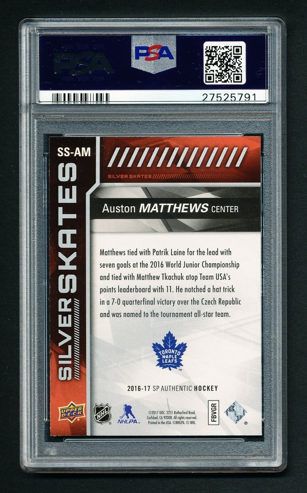 2016 SP AUTHENTIC AUSTON MATTHEWS ROOKIE CARD SILVER SKATES PSA 8 NEAR ...