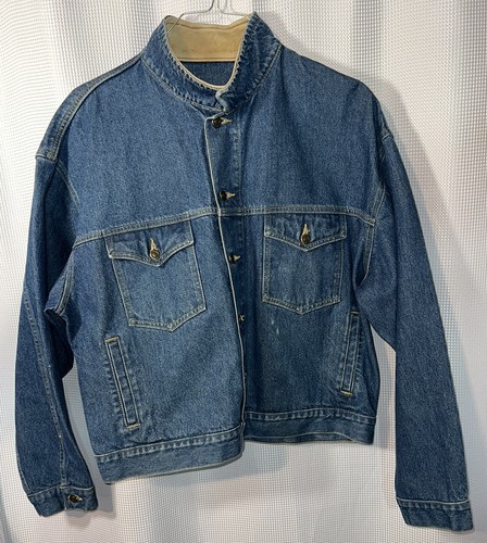 Vintage Schaefer Outfitters Denim Jacket Leather Collar 2XL Made In USA ...