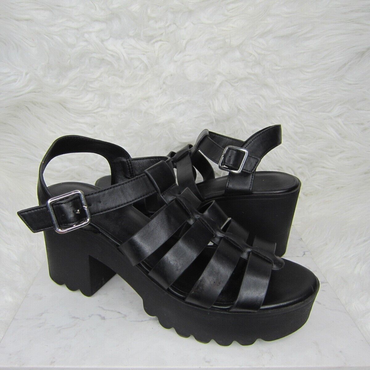 ALDO Black Chunky Lug Sole Strappy Platform Sandals w… - Gem