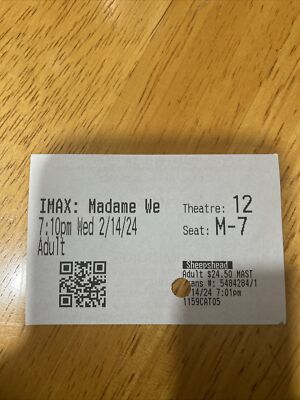 Marvel MCU Madame Web IMAX Opening Night Regal Movie Paper Ticket Stub ...