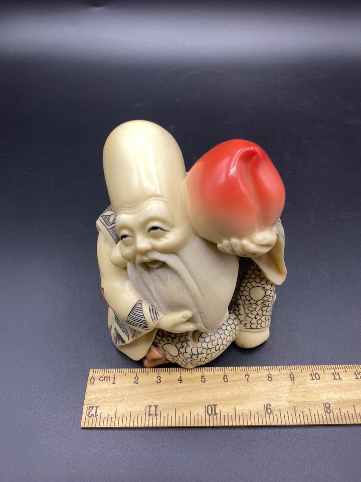Chinese Shou Xing Gong God Of Longevity Holding A Peach Figurine | eBay
