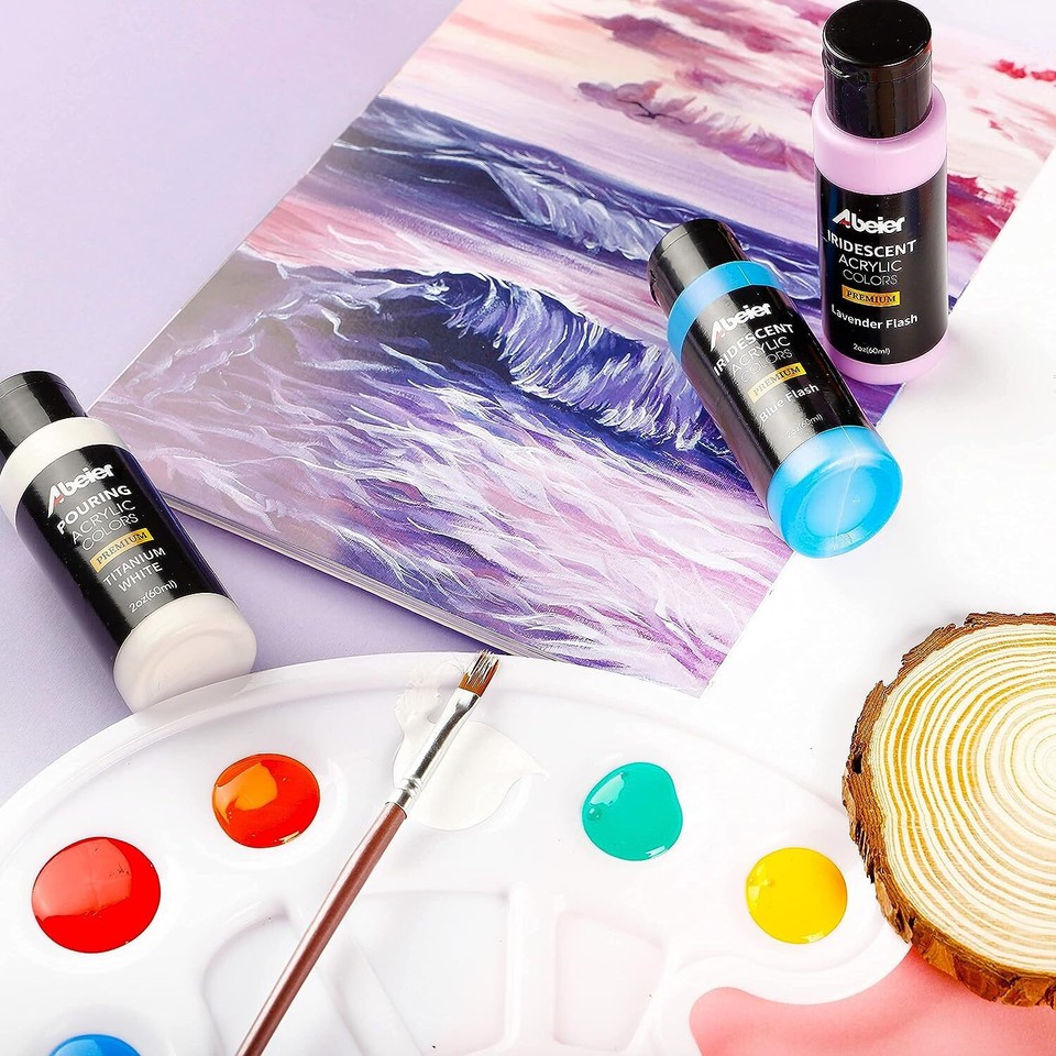 Iridescent Acrylic Paint, Set of 18 Chameleon Colors, 2 oz/60ml Bottles ...