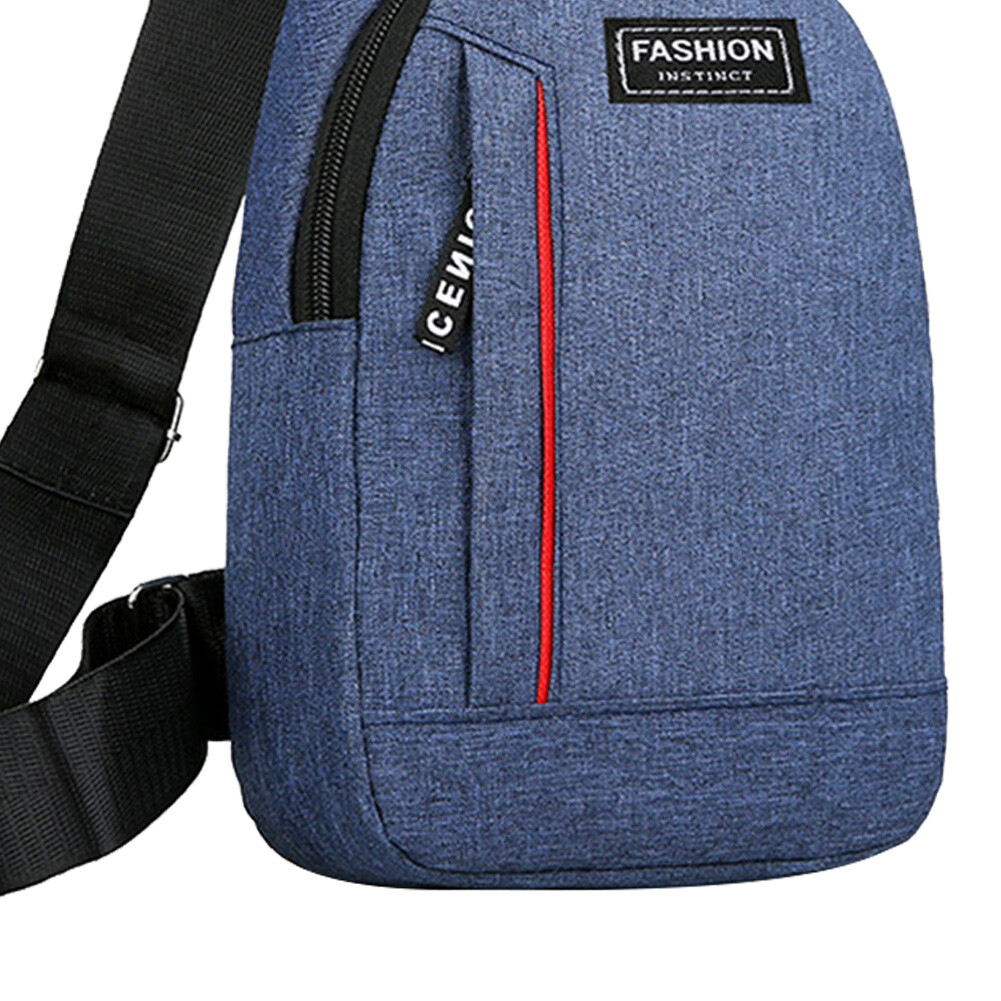 Men Chest Bags Soft Canvas Sling Bags Zip Closure Outdoor Pockets (Blue ...