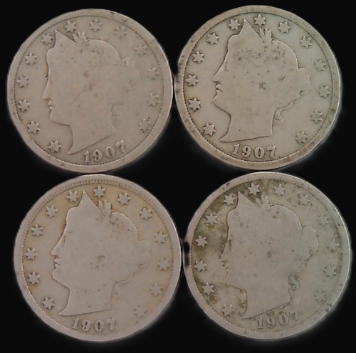Liberty "V" Nickel 1907 - US Coin - Circulated Condition - 4 Coin Lot ...