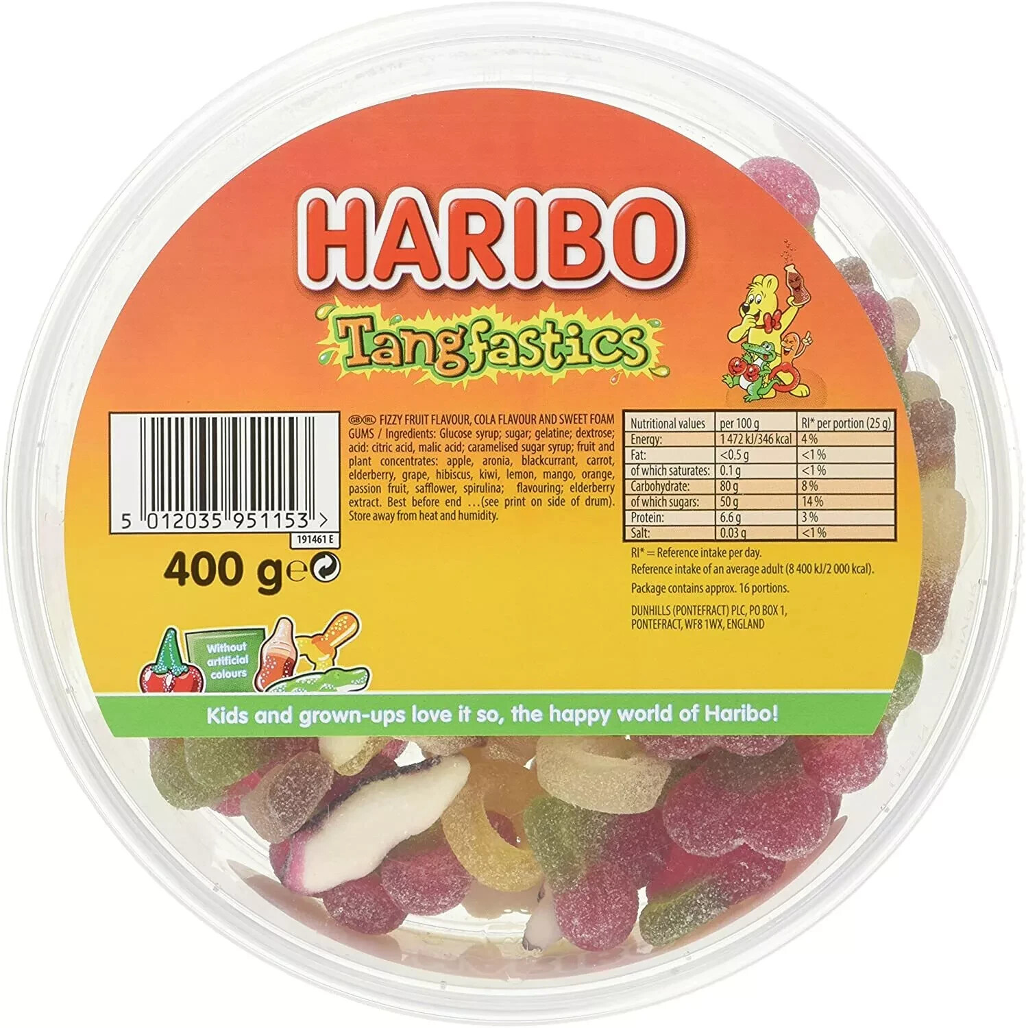 400G Haribo Tangfastics Sours Tub Sweet Mix For All Occasions - NEW UK ...