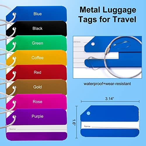 8 Pack Aluminum Luggage Tags Set with Name ID Card for Travel Suitcase ...