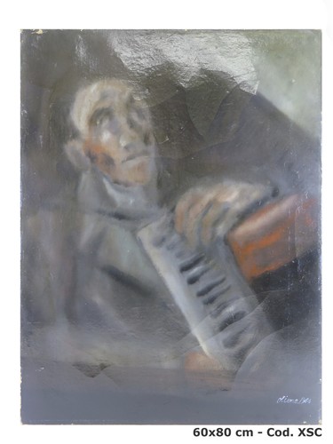 Painting Signed Oil Portrait Harmonica Player Signed Dated Oil Canvas ...