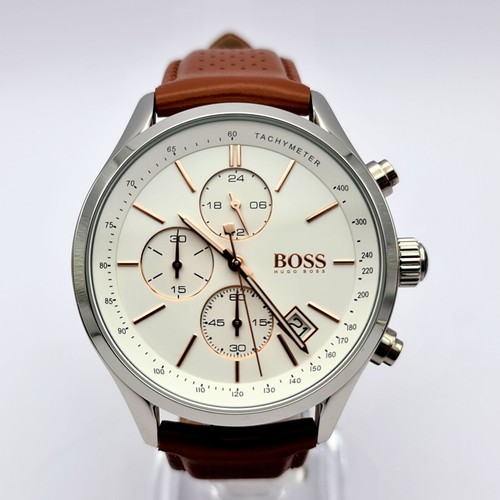NEW GENUINE HUGO BOSS 1513475 GRAND PRIX BROWN LEATHER STRAP MENS WATCH ...