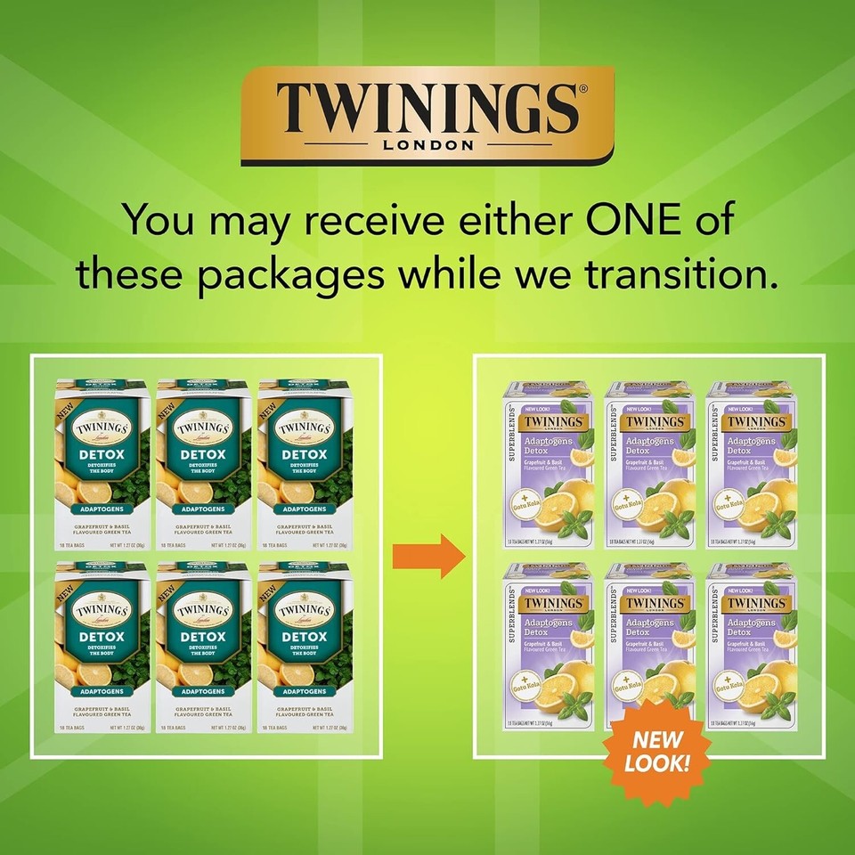 Twinings Superblends ADAPTOGENS DETOX Herbal Tea 18 Bags Grapefruit ...