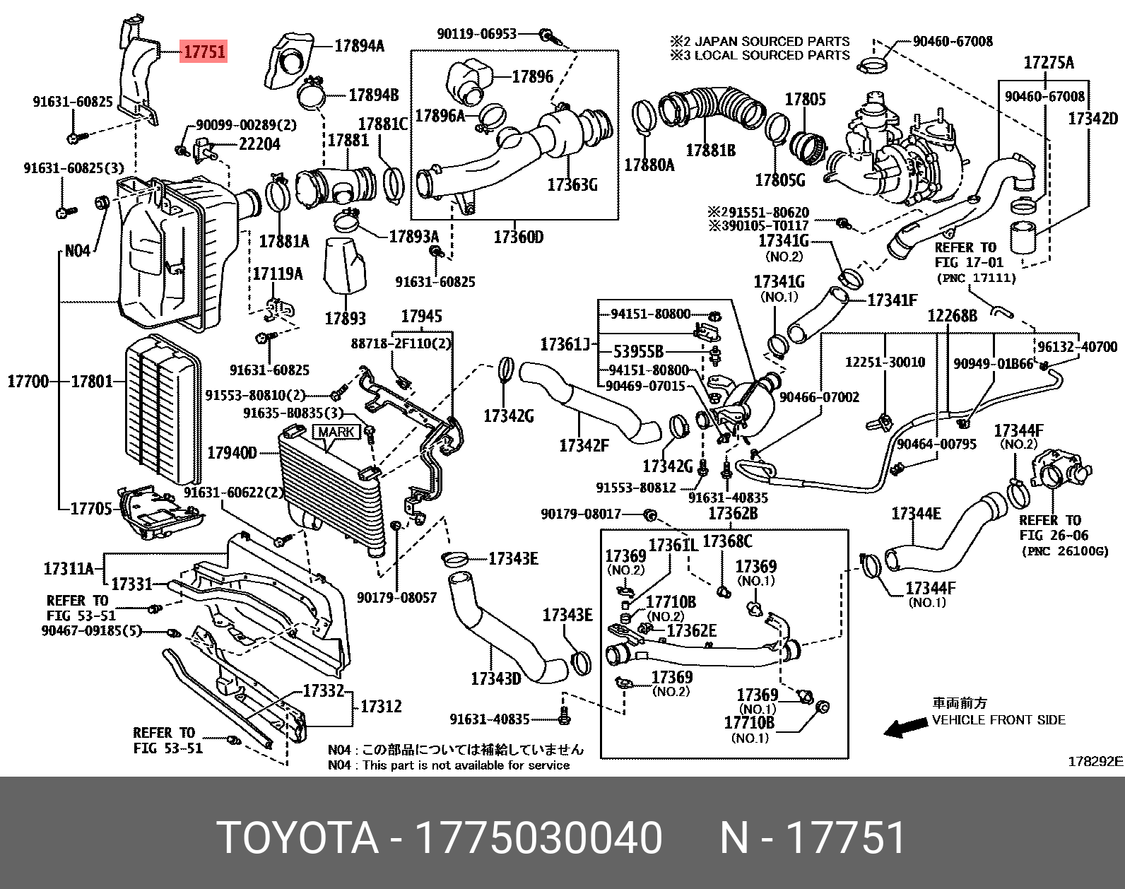 Genuine OE inlet, air cleaner, no.1, 1775030040 for TOYOTA 17750-30040 ...