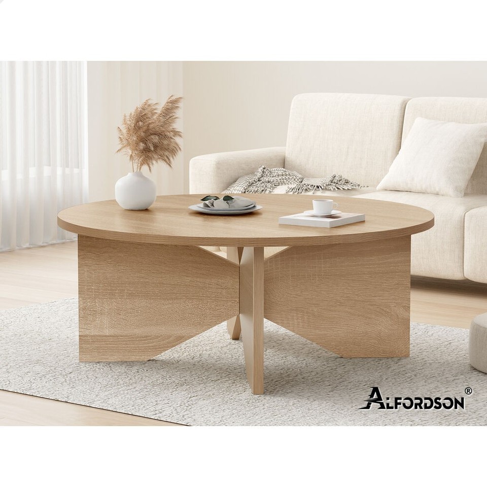 ALFORDSON Coffee Table Modern Round Table X-shape Wooden Legs Living ...