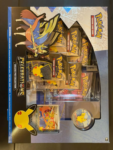 Pokemon TCG Celebrations Deluxe Pin Collection Box Zacian Lv X Pikachu ...