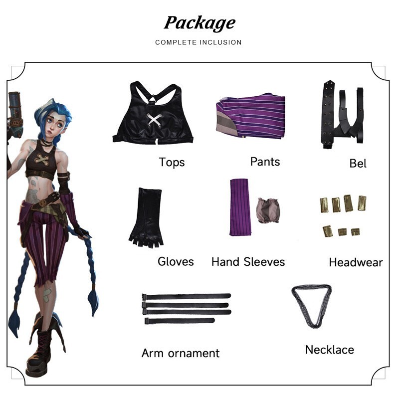 Arcane League of Legends LoL Jinx Cosplay Costume Uniform Wig Party ...