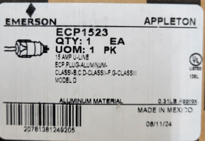Appleton ECP1523 125vac 15a 3p Nema 5-15p Plug Brand New In Original Box | eBay