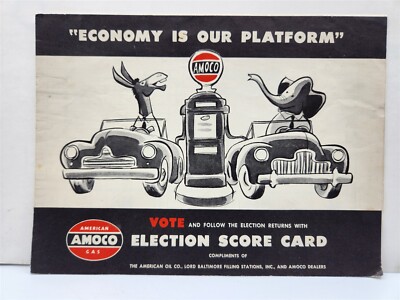 1952 Amoco Gas & Oil Political Score Card Poster 1952 Results Penciled ...