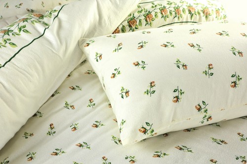 Rosebud Pattern 100% Brushed Cotton Duvet Cover Bed Set Single Double ...