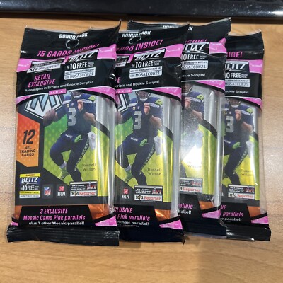 4 x 2021 Panini Mosaic NFL Cello Packs, 15 Cards per pack, 3 Pink Camo ...