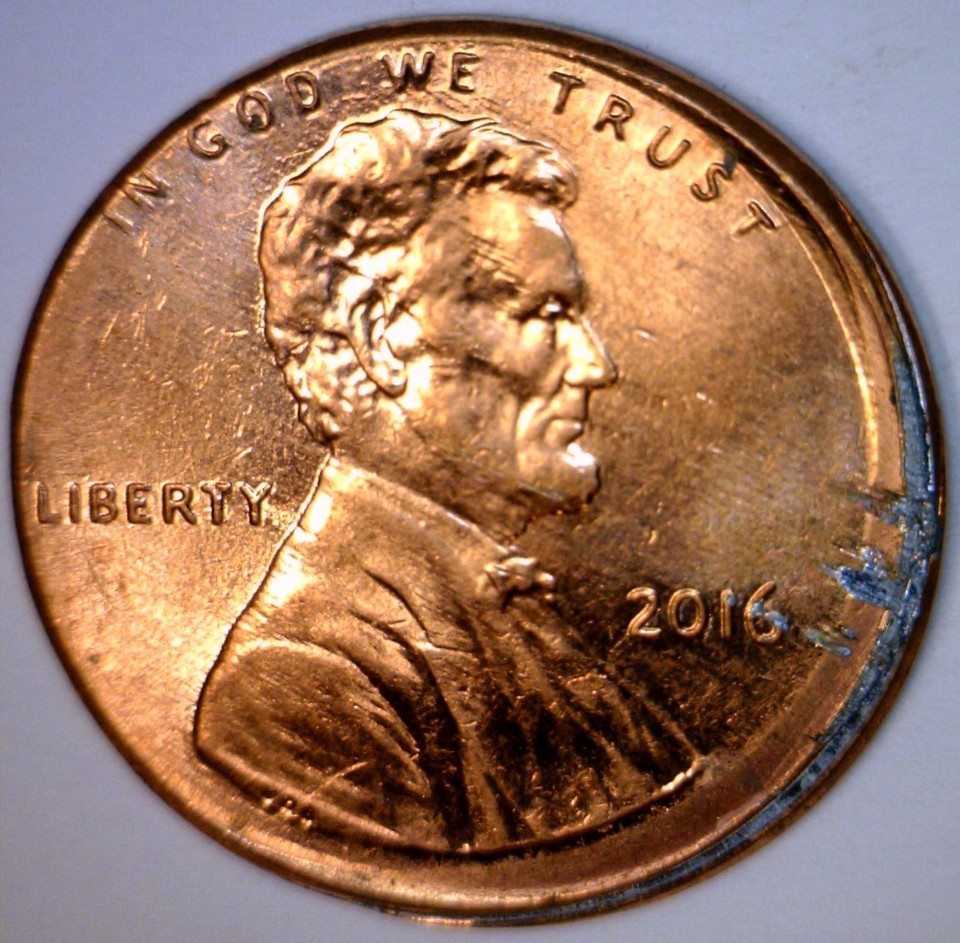2016 Error OFF CENTER Shield Lincoln Cent Unc. / BU Det. RED O/C Coin ...