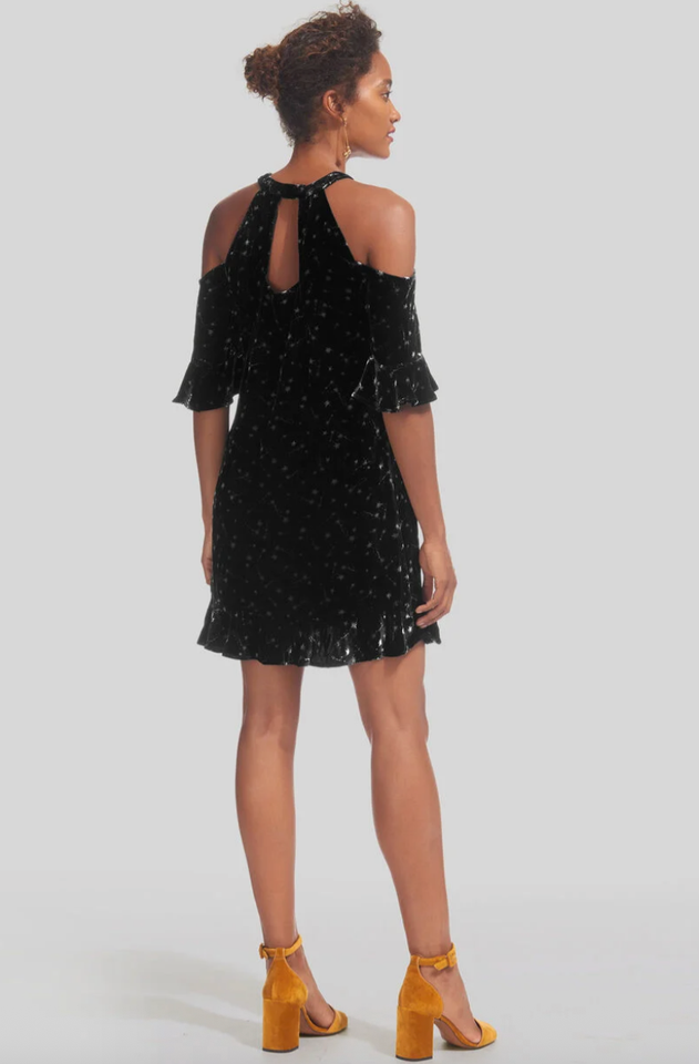 WHISTLES BLACK STAR PRINT OPEN SHOULDER VELVET SHIFT DRESS SIZE 8 | eBay UK