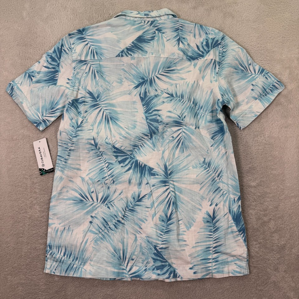 Cubavera Shirt Men Small Blue White Tropical Leaf Print Short Sleeve ...