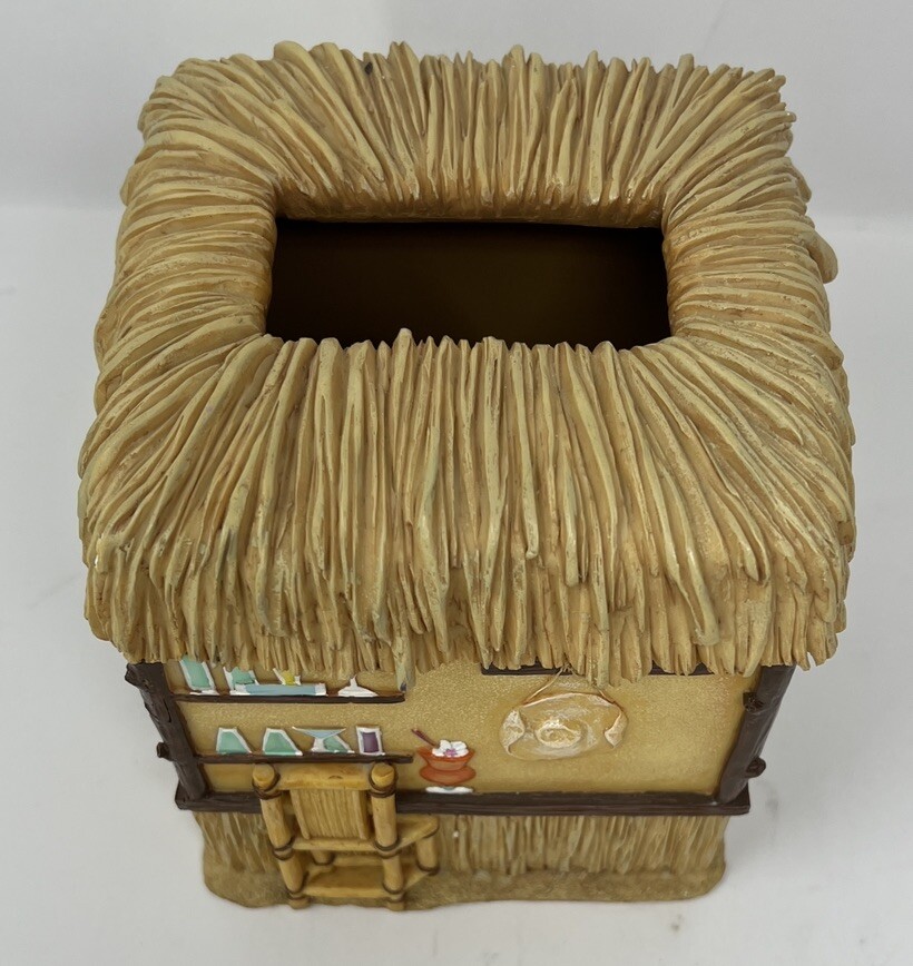 Tiki Hut Bar Tissue Box Cover Holder Yellow Faux Bamboo Thatched Roof ...
