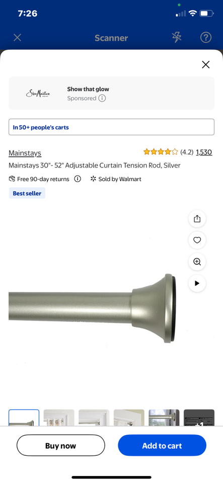 NEW LOT OF 5 MAINSTAYS 30"TO52" ADJUSTABLE CURTAIN TENSION ROD-SILVER ...