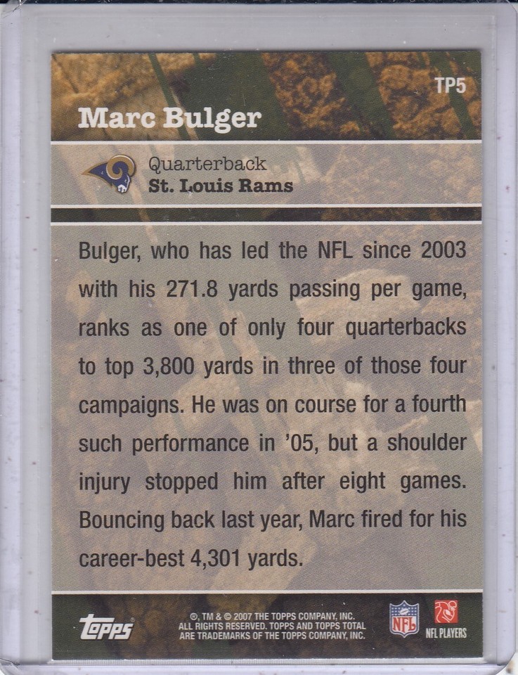 MARC BULGER 2007 Topps Total Total Production #TP5 Rams | eBay