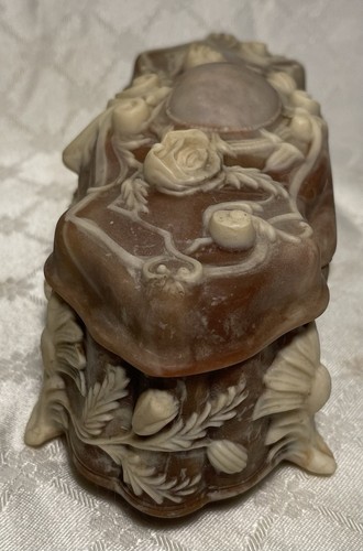 Vintage INCOLAY Stone Genuine Pink Rose Jewelry Trinket Box Handcraft ...