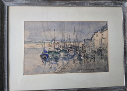 GEORGES ROUAULT, WATERCOLOR, SAILBOATS IN HARBOR, H.14 1/2" X W.19 1/2 ...