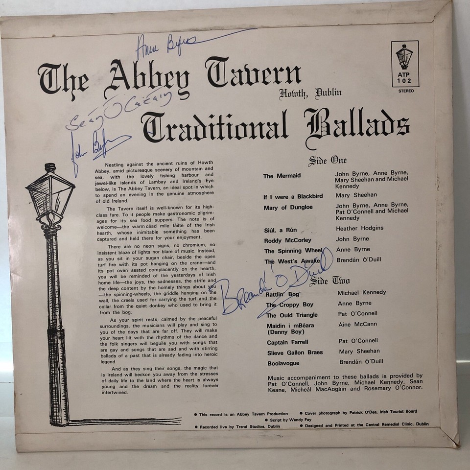 The Abbey Tavern Howth Dublin Traditional Ballads Autographed Vinyl LP ...