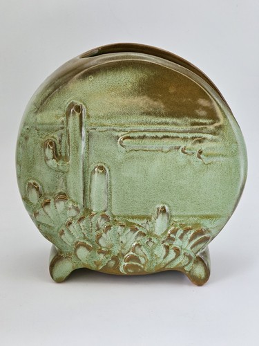 Vintage Frankoma #4 Desert Cactus Saguaro Scene Round Footed Vase ...