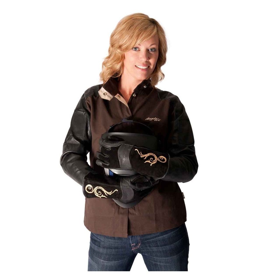 AngelFire Stick/MIG Welding Gloves - Black with Beige Flourish, Size ...