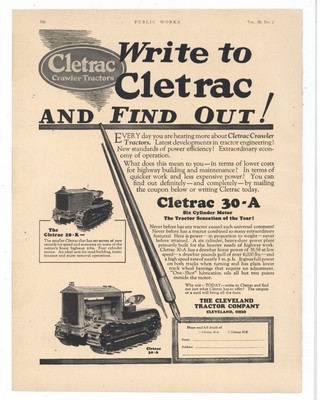 1927 Cleveland Tractor Co. Ad: Models 30-A and 20-K Pictured, with ...