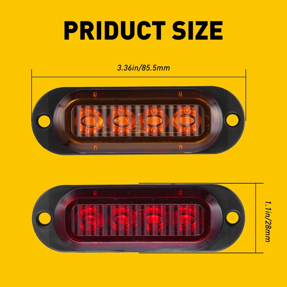Truck Trailer Turn Signal 4x Amber/Red 4-LED Clearance Side Marker ...