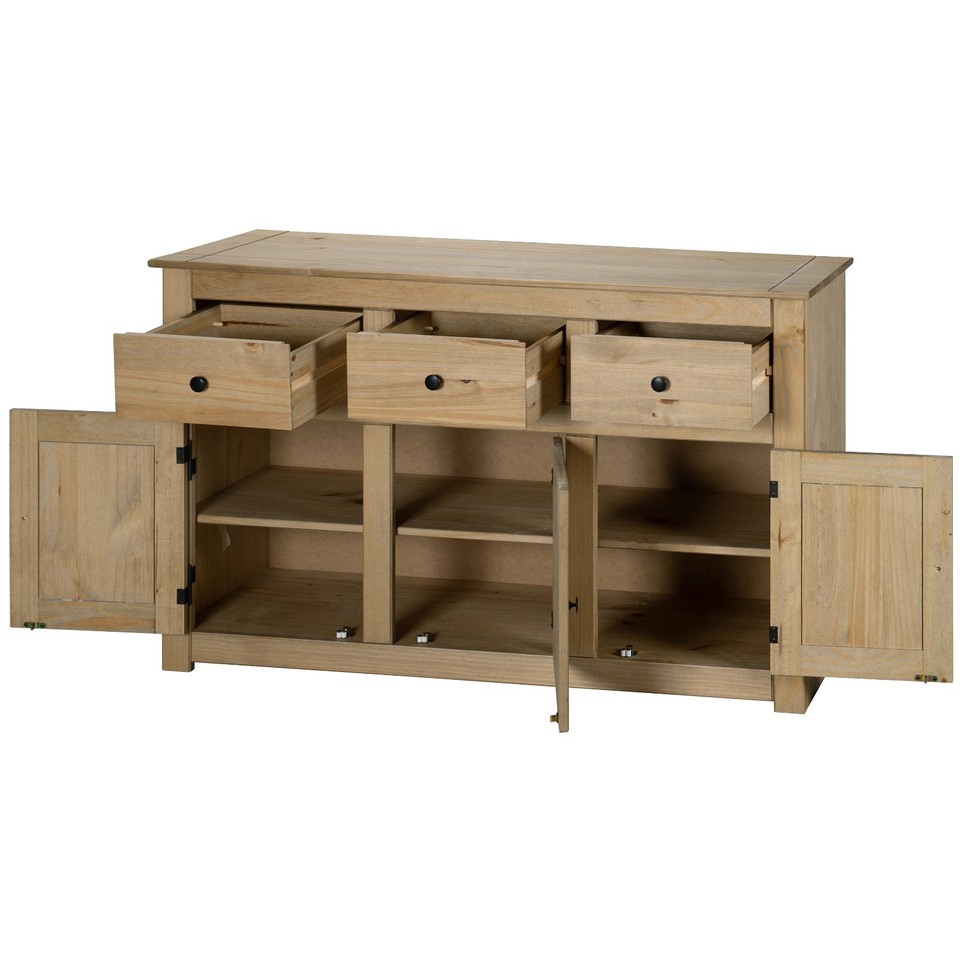 Panama Sideboard 3 Door 3 Drawer Solid Pine Wood Waxed Oak Finish | eBay UK