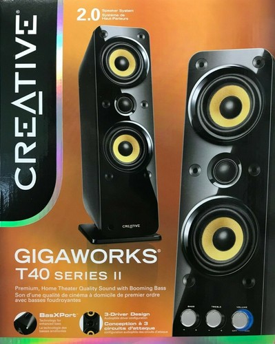 CREATIVE - GigaWorks T40 - 2.0 Speaker System - 32 W RMS - Glossy Black ...