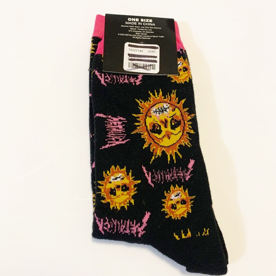 Metallica Fire Sun Crew Sock Black and Pink One Size Socks | eBay