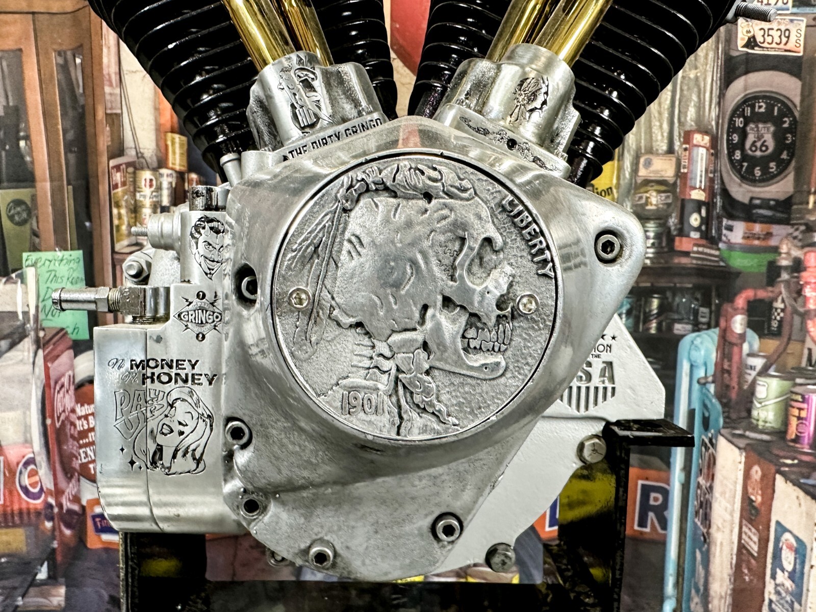 Gilroy Indian Motorcycle Skull Chief Carved Buffalo Nickel Points ...