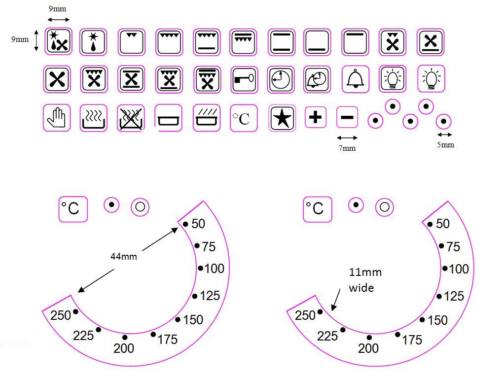 OVEN TEMPERATURE REPLACEMENT DECALS 50-250 44mm INNER DIA OVEN SYMBOL ...