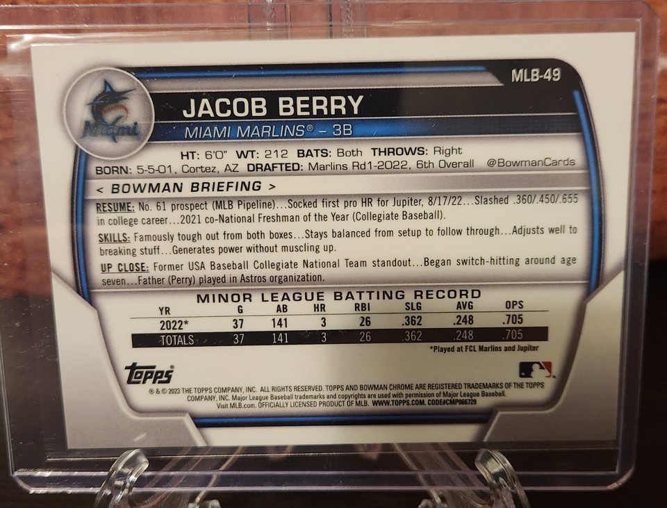 Jacob Berry 2023 Topps Bowman Chrome National GOLD #'d 50/50 - MARLINS ...