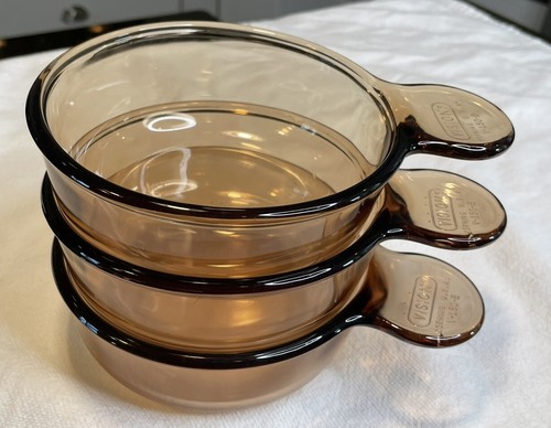 Set Of 3 VISION Corning Ware USA Amber Glass Cookware V-150-B Grab It ...