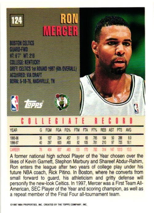1997-98 TOPPS RON MERCER BASKETBALL RC ROOKIE | eBay