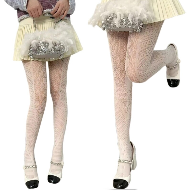 Women Fishnet Pantyhose Vintage Irregular Geometric Pattern Mesh Tights ...