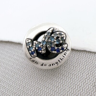 Sterling Silver 925 Pandora 'We can do anything' Blue CZ Charm Bead ...